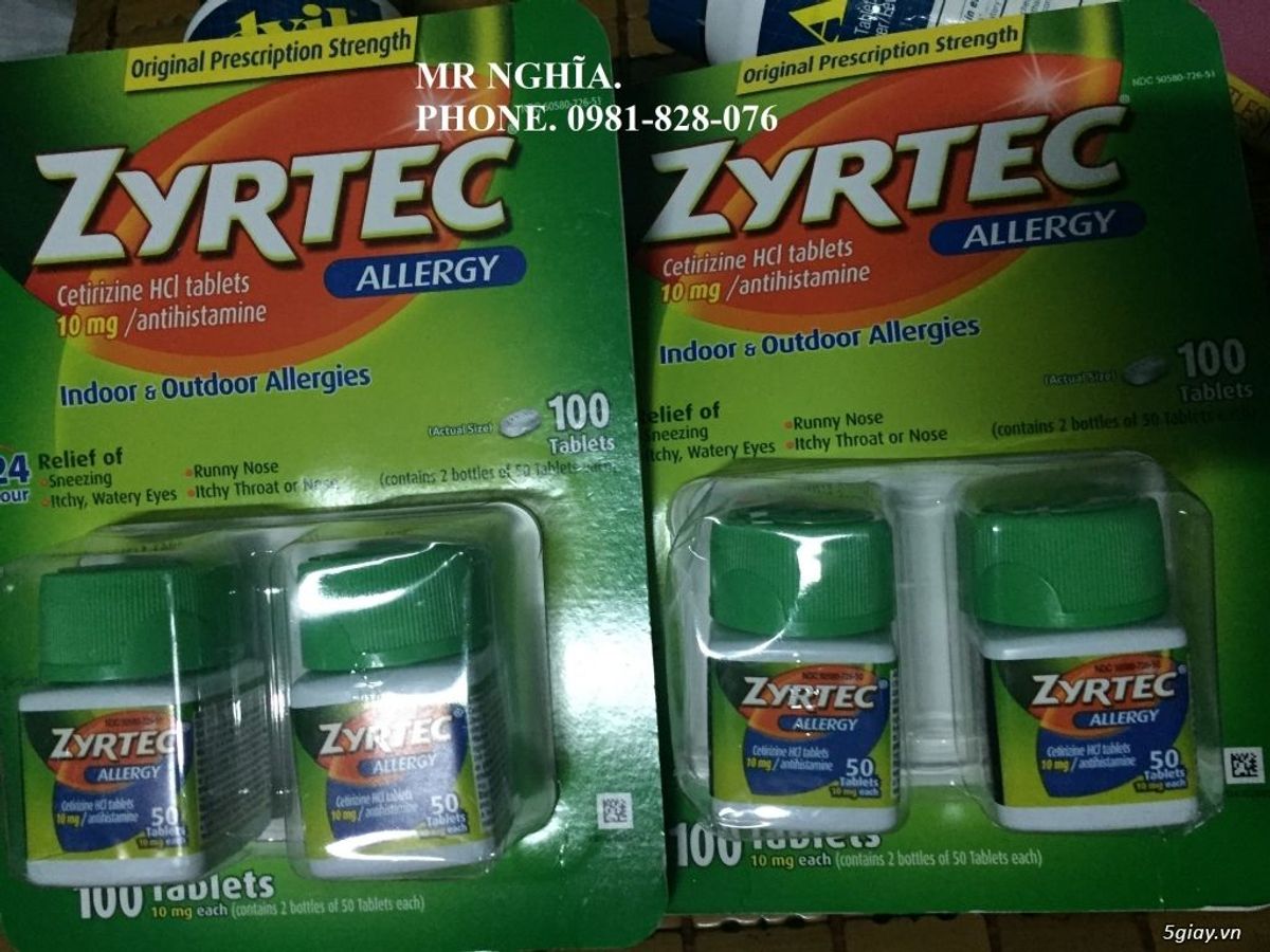 Zyrtec Cetrizine HCl/Antihistamine - 10mg/100 tablets Điều trị các ...