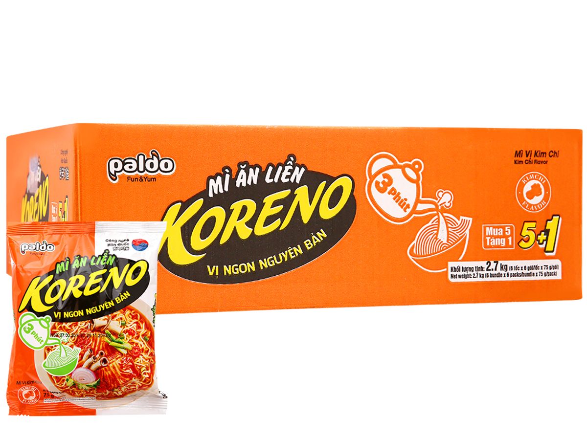 1 thùng 30 gói Mì ăn liền Koreno vị ngon nguyên bản Vị Kim chi/ Vị bò ...