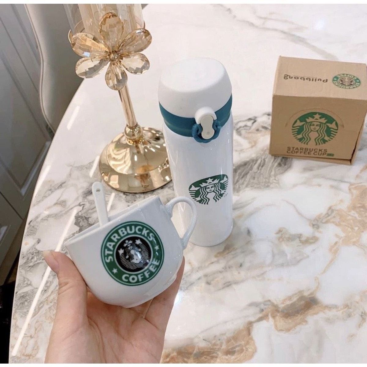 Sét bình giữ nhiệt kèm cốc và thìa sứ starbuck giá sỉ, giá bán buôn ...