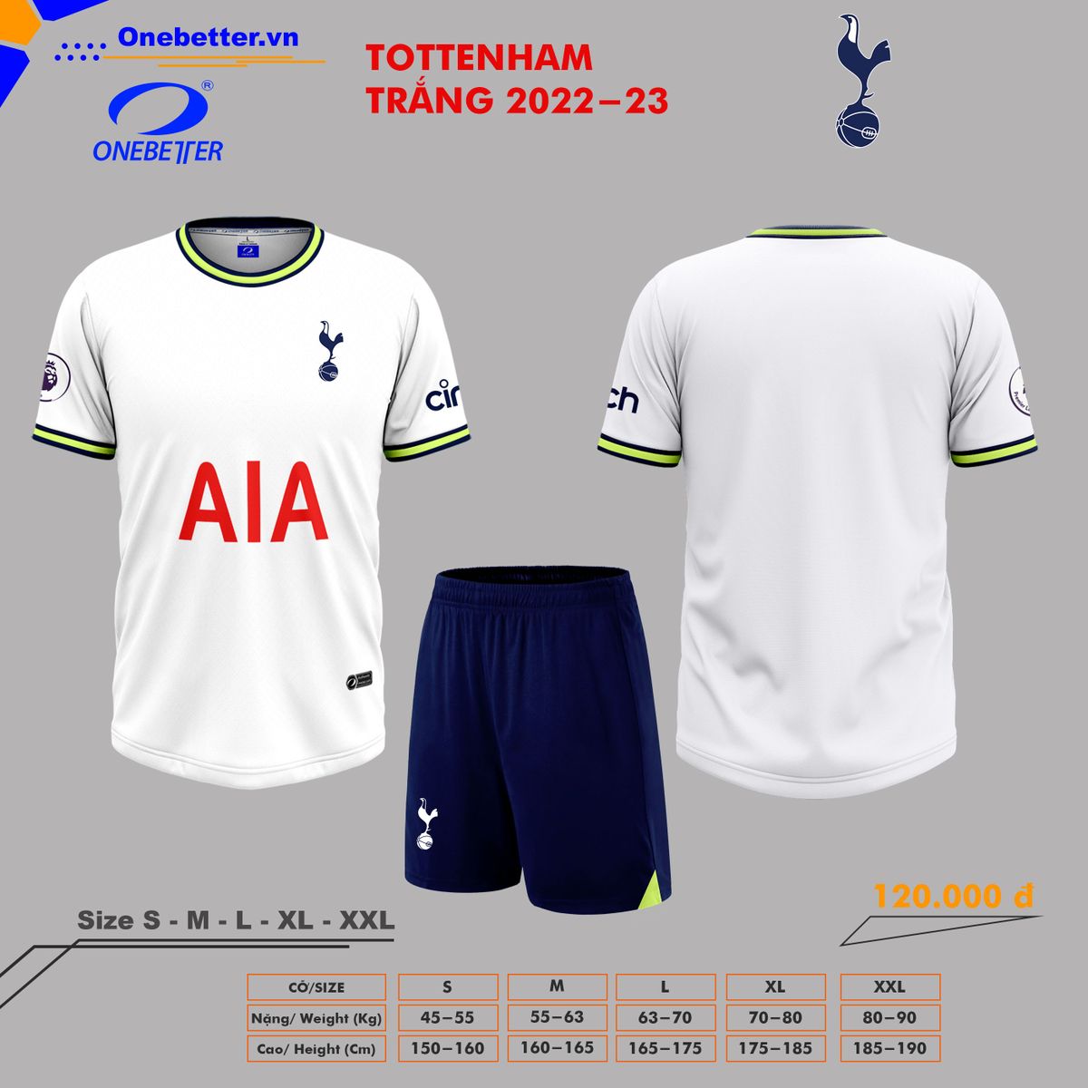 Đồ đá banh, quần áo bóng đá CLB Tottenham 2022-23 màu trắng - Size từ S ...
