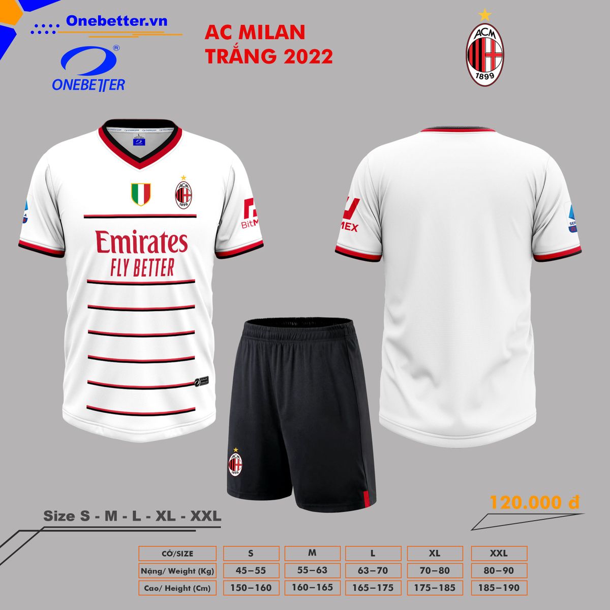 Đồ đá banh, quần áo bóng đá CLB AC Milan 2022-23 màu trắng - Size từ S ...