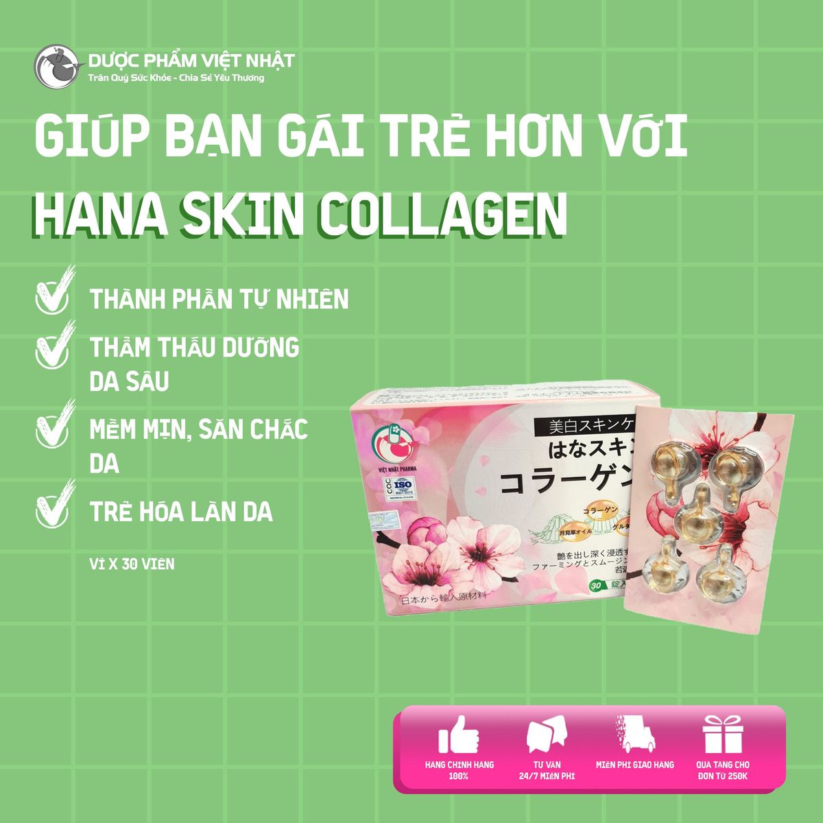 Serum Dưỡng Da Hana Skin Collagen Việt Nhật dạng viên nang Hộp 30 viên ...