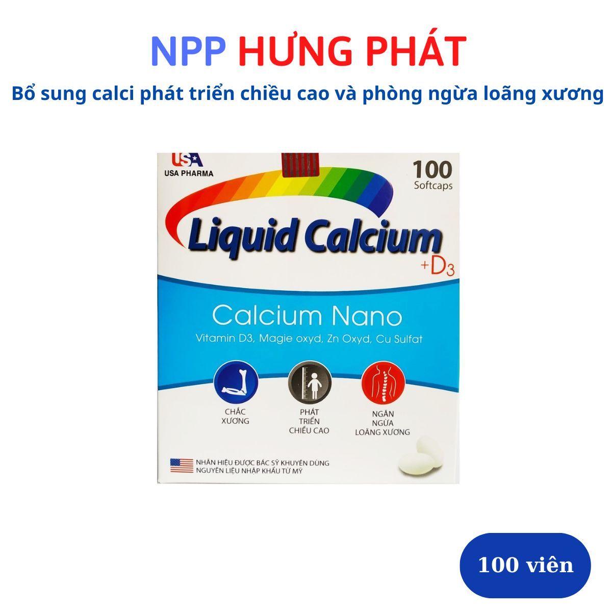 Viên uống bổ sung canxi Liquid Calcium + D3 bổ sung canxi – Hộp 100 viên giá sỉ, giá bán buôn ...