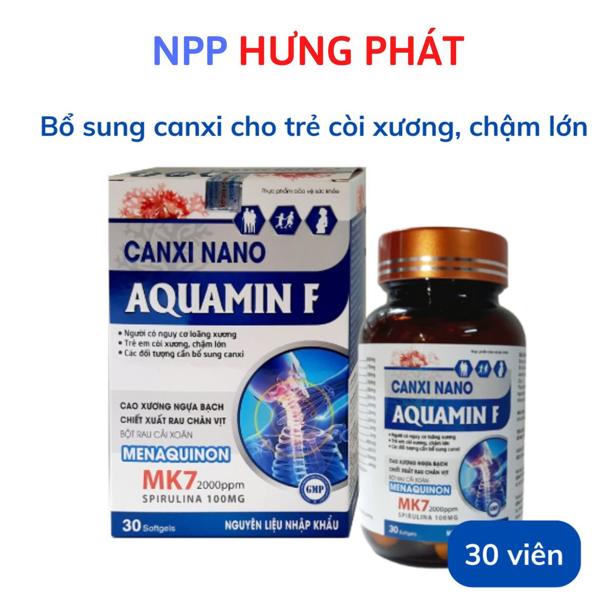 Viên uống canxi nano aquamin F cho người loãng xương , trẻ em còi xương, chậm lớn , giúp bổ sung ...