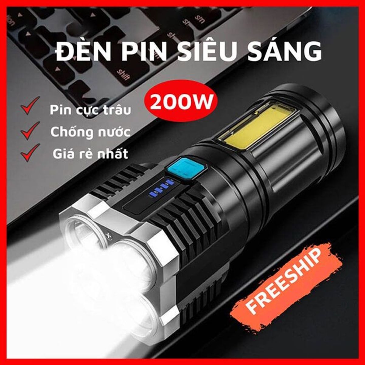 【chống nước】Đèn pin LED zoom ánh sáng siêu sáng công suất cao khoảng ...