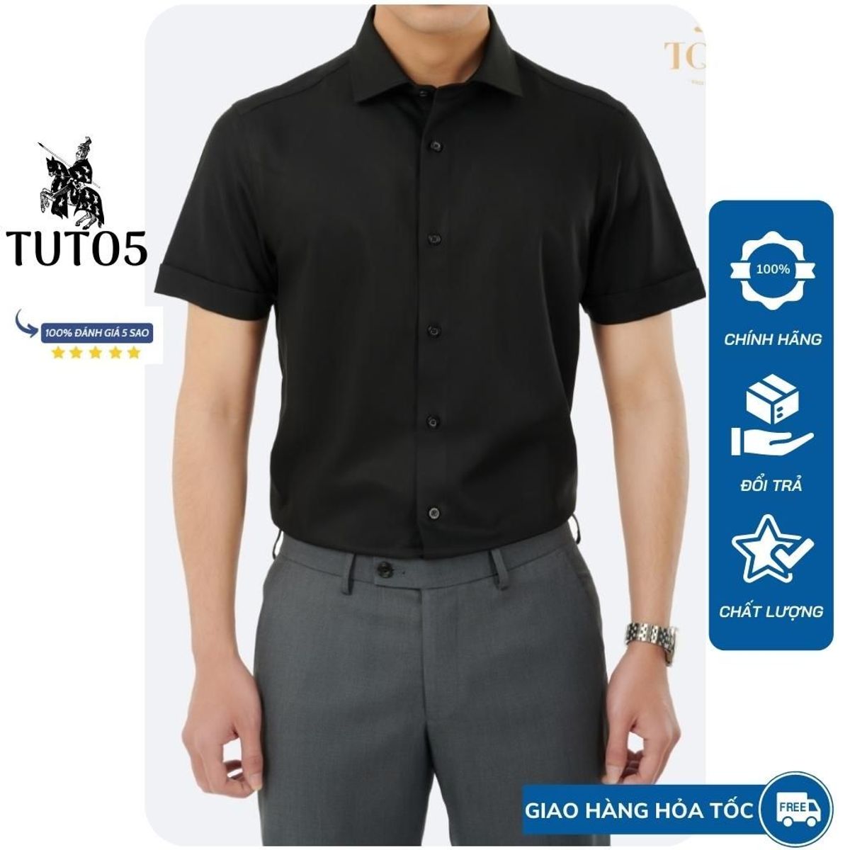Áo sơ mi đen ngắn tay TUTO5 thời trang nam Slimfit phi bóng trơn Hàn quốc phong cách, sành điệu ...