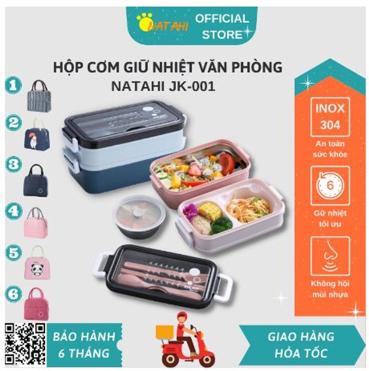 Hộp đựng cơm giữ nhiệt văn phòng lúa mạch NATAHI JK001 2 tầng inox, chống gỉ, có chén đựng canh ...