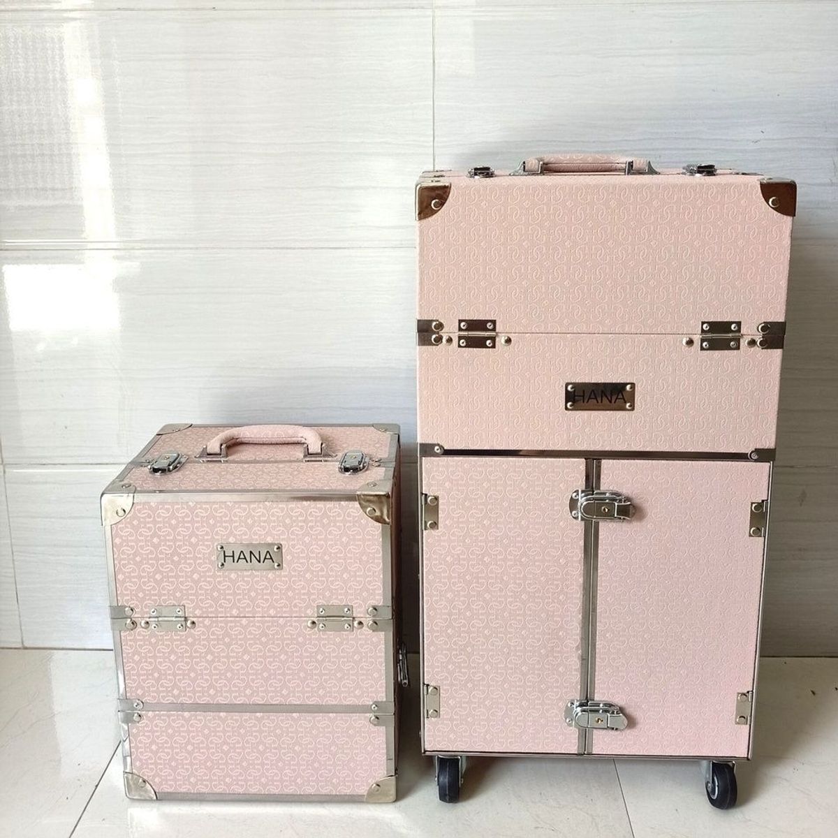 Loại 1 cao cấp – Bộ 2 cốp đa năng Hana bọc inox viền cạnh cứng cáp, đựng dụng cụ trang điểm ...