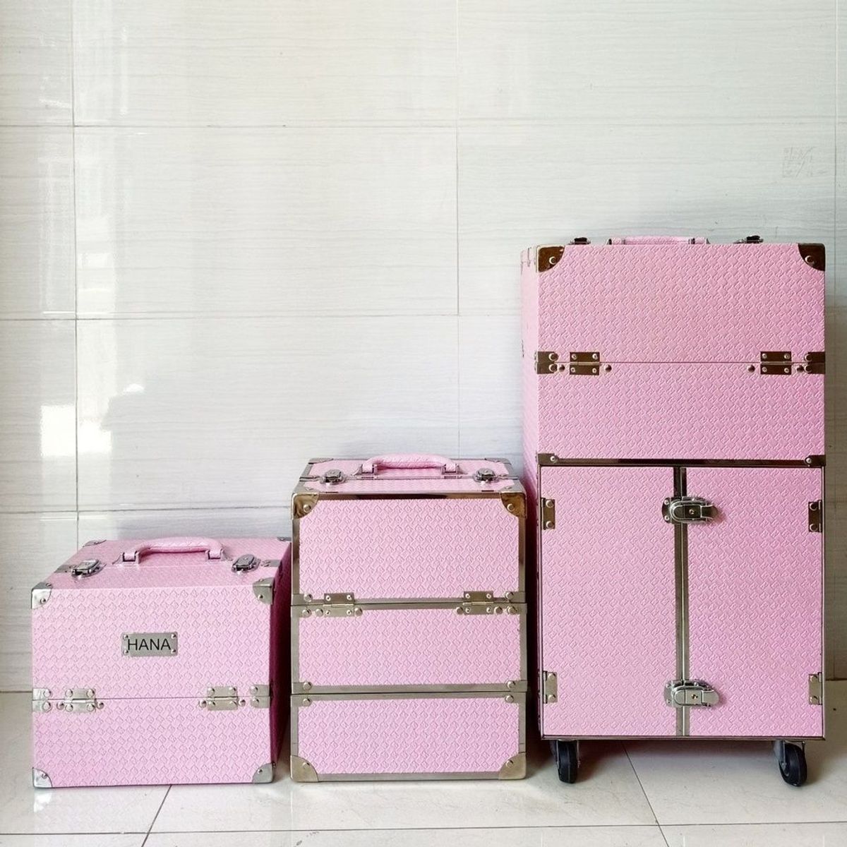 Hàng loại 1 cao cấp - Combo 3 cốp mỹ phẩm đa năng Hana, viền cạnh bọc inox, đựng dụng cụ trang ...