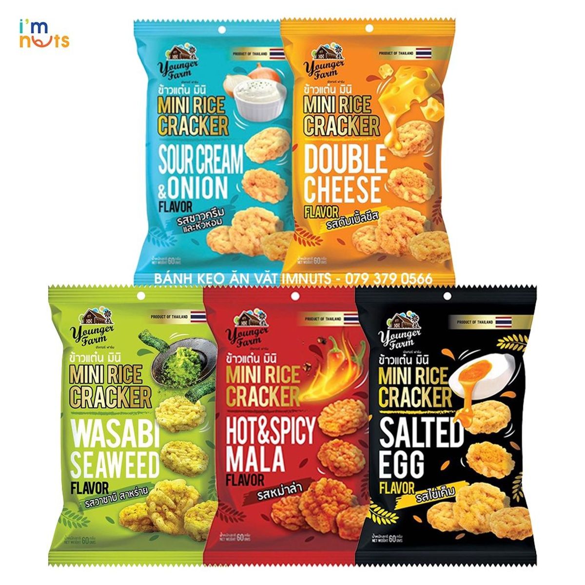 Snack cơm cháy Younger Farm Thái Lan gói 60g đủ vị Trứng Muối, Kem Chua ...