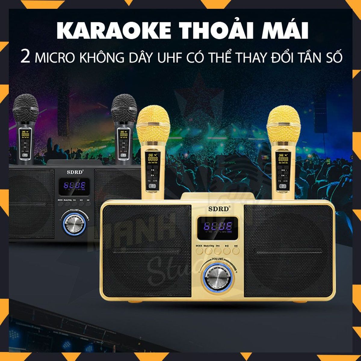 Loa karaoke bluetooth SD 309 - Tặng kèm 2 micro không dây có màn hình LCD - loa mắt cú cao cấp ...