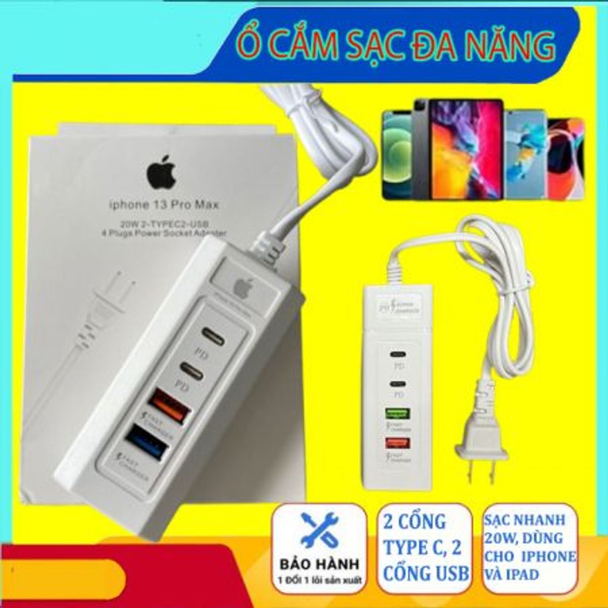Ổ CẮM SẠC ĐIỆN THOẠI ĐA NĂNG 20W IP13 PRO MAX 2 CỔNG TYPE C VÀ 2 CỔNG USB giá sỉ, giá bán buôn ...