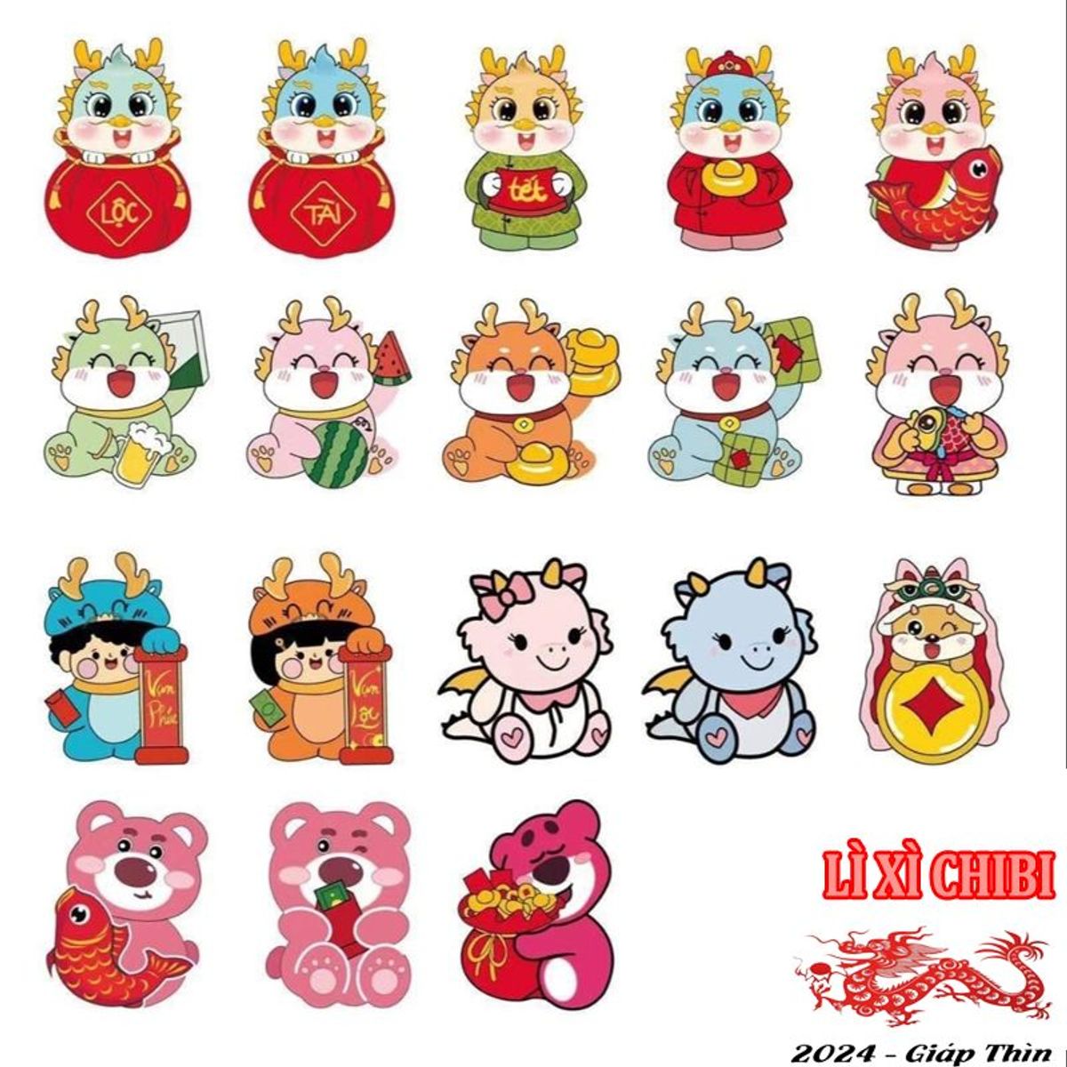 SET 10 LÌ XÌ CHIBI GIÁP THÌN 2024 giá sỉ, giá bán buôn - Thị Trường Sỉ