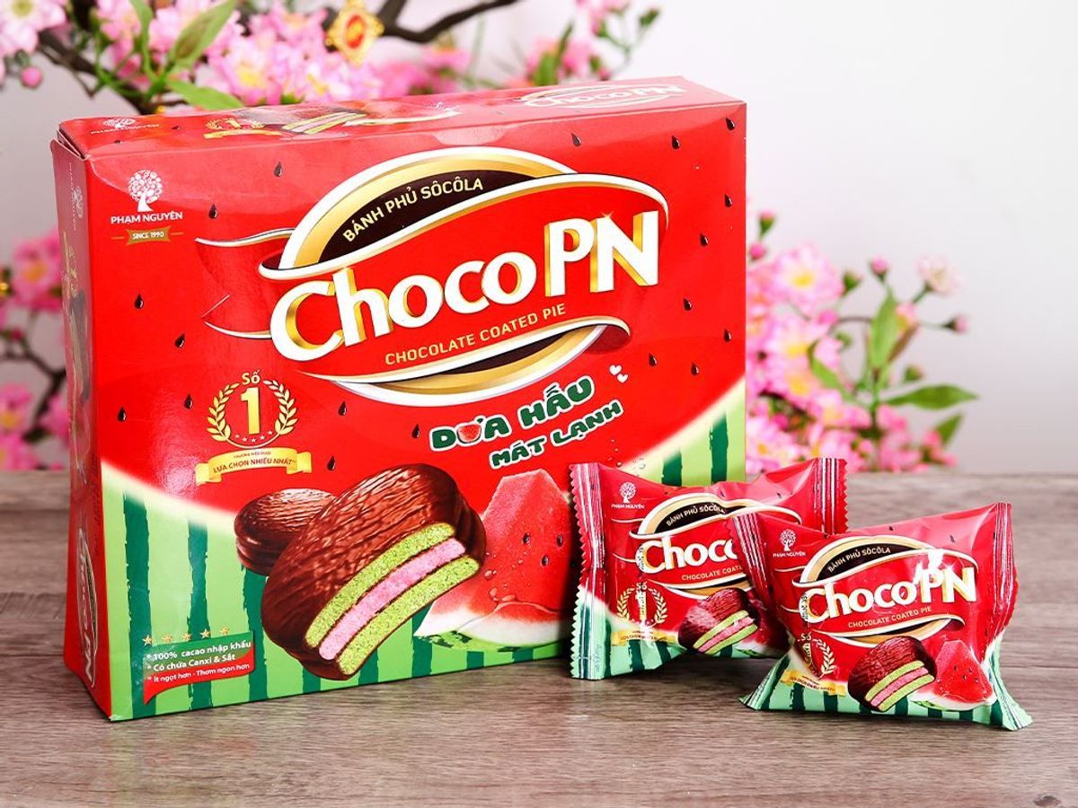 Bánh phủ Socola Choco PN vị Dưa Hấu hộp ( 14 cái x 17g ) Thùng 12 hộp ...