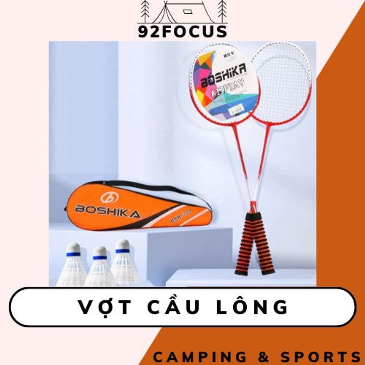 Vợt cầu lông BOSHIKA 2 chiếc khung thép bộ vợt cầu lông cán gỗ cho học ...