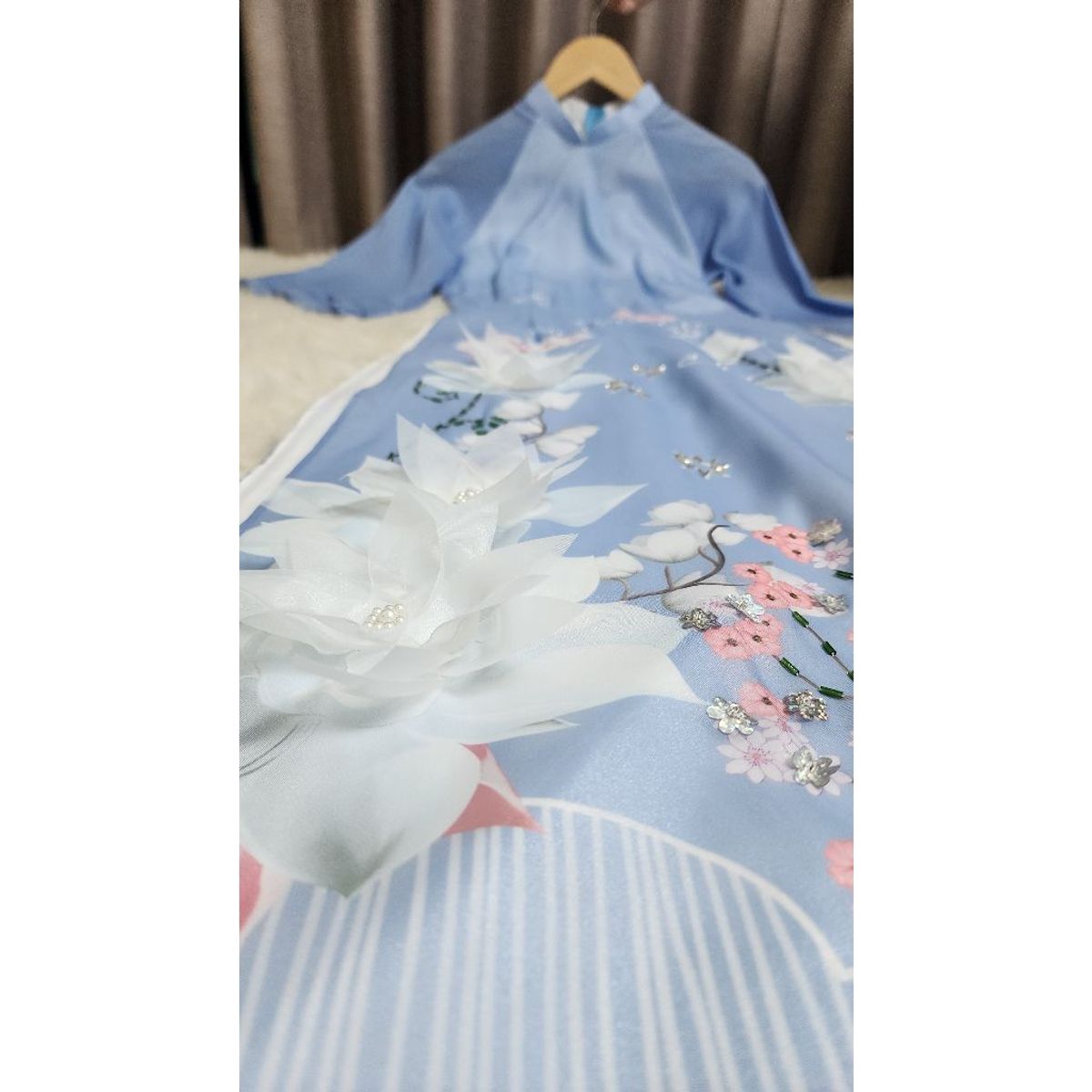 Xả kho sỉ SLL áo dài cách tân nữ Sen xanh hàng thiết kế đính 3d nổi bật cao cấp sang trọng sắc ...