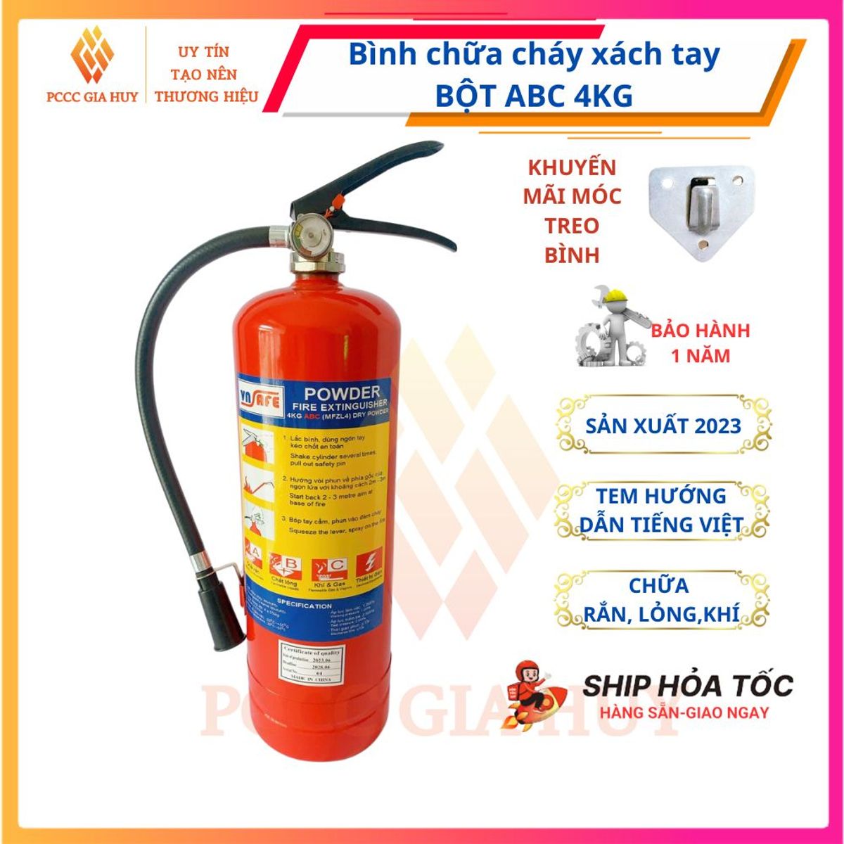 Bình cứu hỏa , Bình chữa cháy bột 4kg – MFZL4 nhập khẩu chính hãng VNSAFE ,đạt tiêu chuẩn PCCC ...