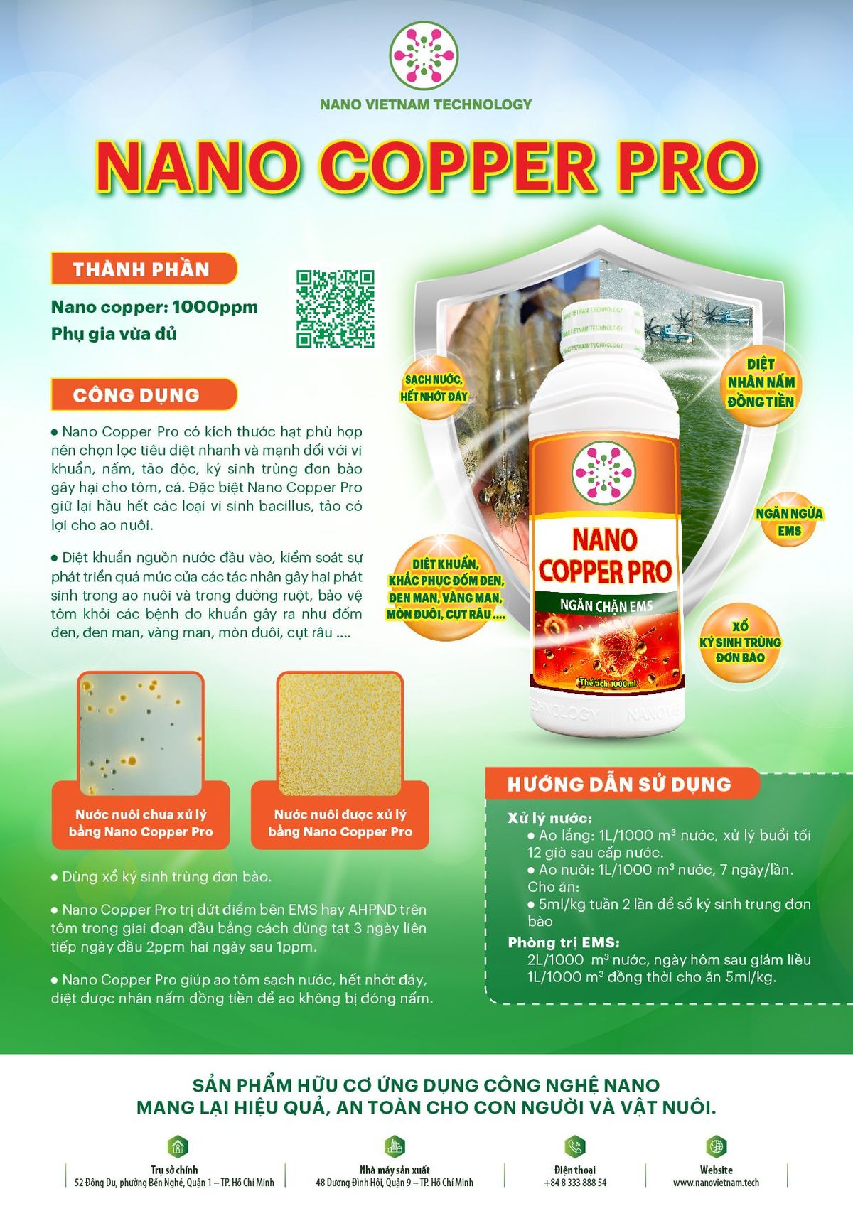 Dung dịch Nano Copper Pro hỗ trợ xử lý vi khuẩn, nấm, tảo độc, ký sinh ...