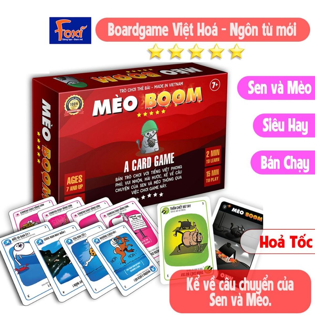 Board game-Mèo Boom-Mèo Nổ-Exploding kittens-Foxi-trò chơi gia đình-bạn ...