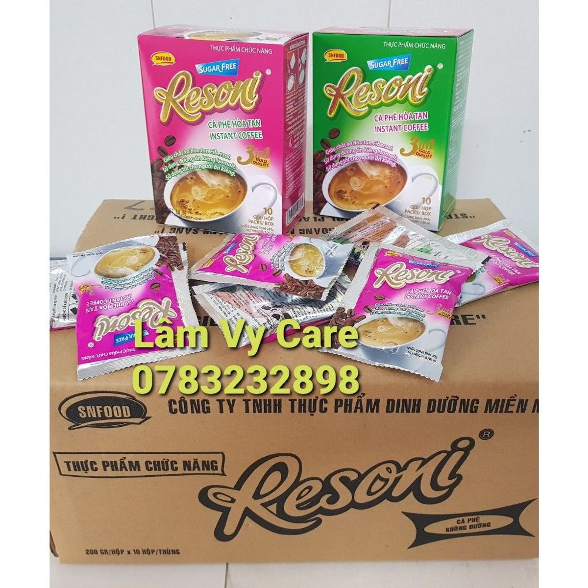Cà phê hoà tan Resoni 3in1 (dành cho người ăn kiêng và tiểu đường) hộp ...