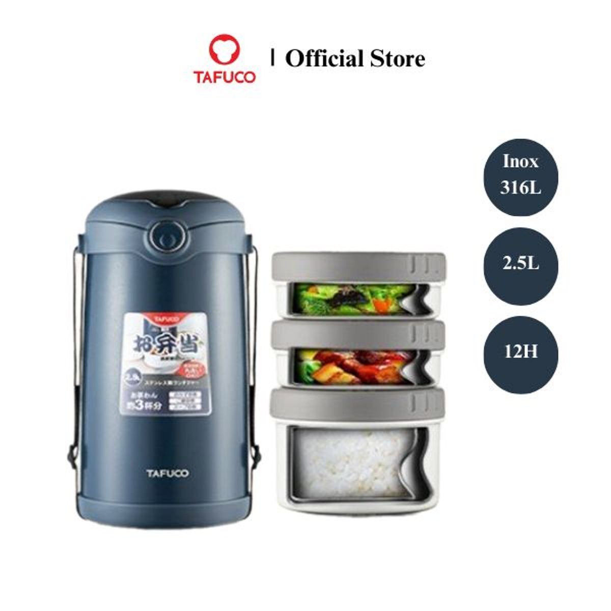 Bộ hộp cơm giữ nhiệt TAFUCO 2.5L Inox 316L + tặng kèm set muỗng đũa ...