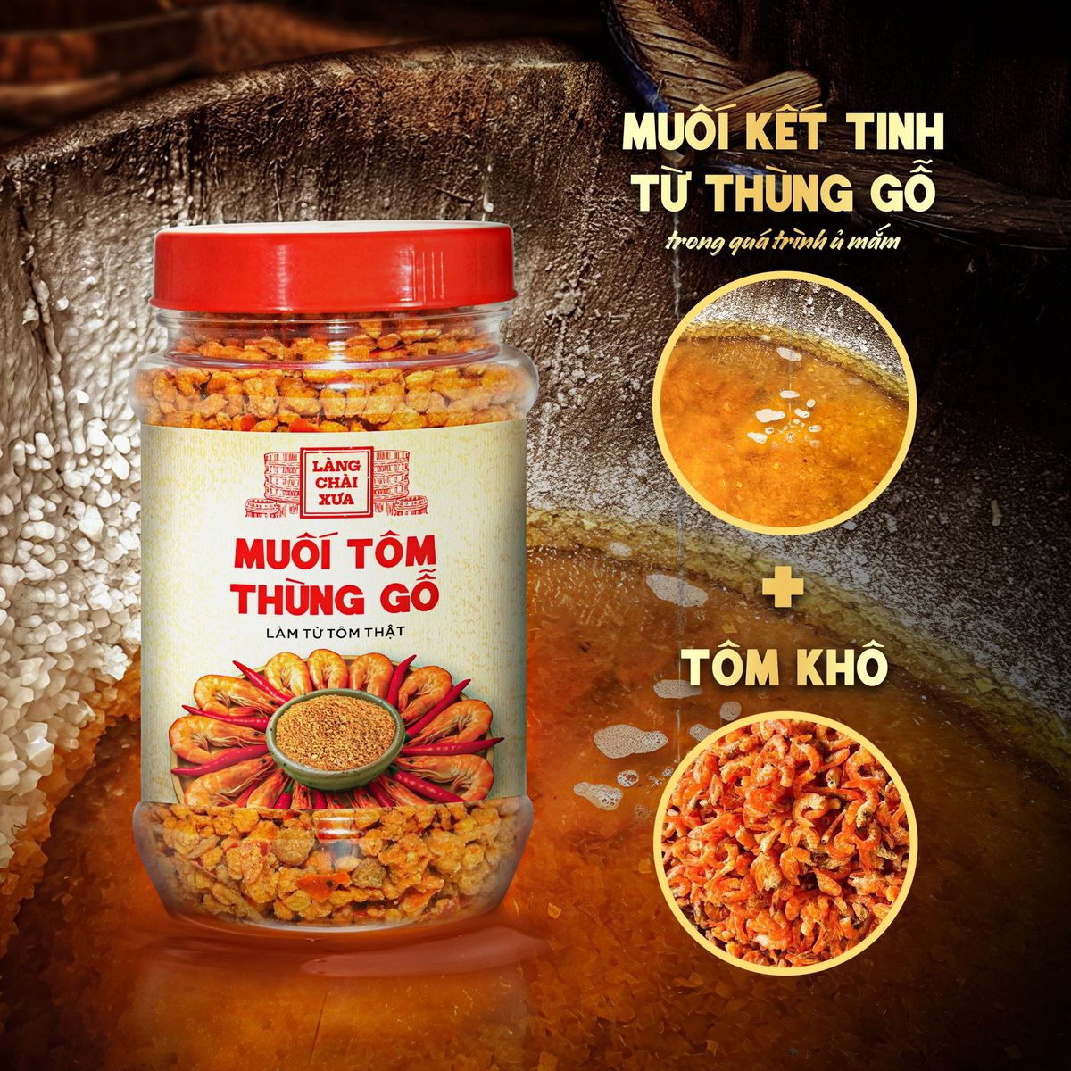 Muối tôm thùng gỗ Làng Chài Xưa hủ 130g - vị tôm thật thơm bùi, cay nhẹ hài hòa giá sỉ, giá bán ...