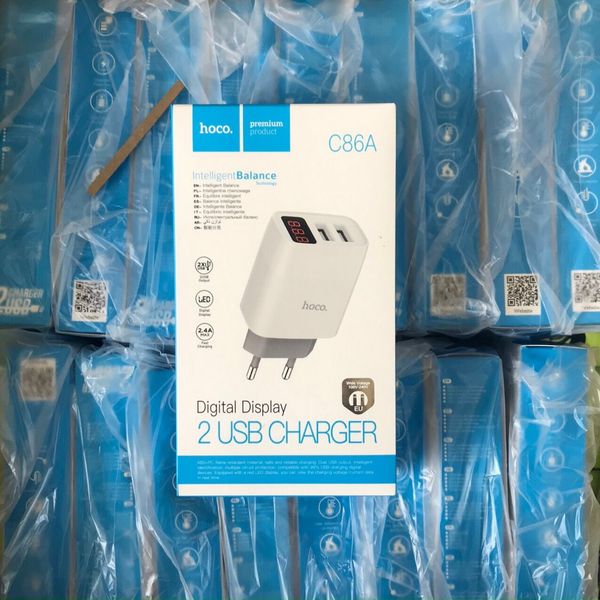 Củ sạc Hoco C86/C86A 2 cổng đèn led giá sỉ, giá bán buôn - Thị Trường Sỉ