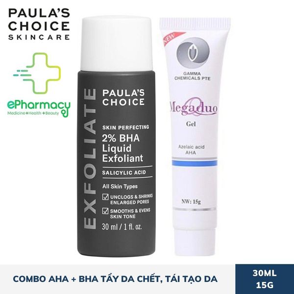 COMBO Paula's Choice BHA 2% [30ml] + Megaduo (AHA) Gel [15g] AHA + BHA tẩy da chết, tái tạo da ...