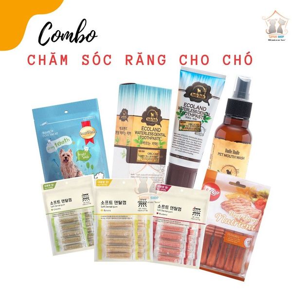 Combo Chăm sóc răng cho chó: Bánh thưởng + Xương gặm + Kem/bàn chải ...
