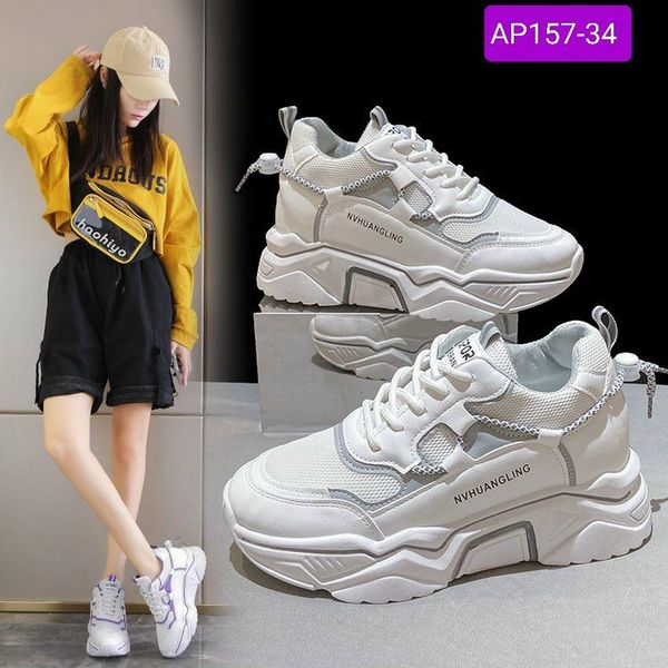 Giày thể thao nữ độn đế màu trắng viền màu đẹp AP157 giá sỉ, giá bán buôn - Thị Trường Sỉ