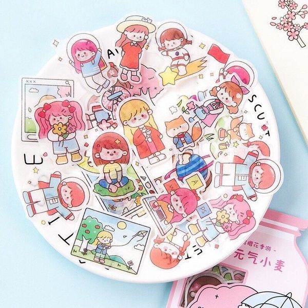 Túi 40 sticker bé gái dễ thương, Hình dán trang trí sổ tay, hộp bút ...