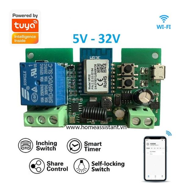 Bo Mạch Công Tắc 1 Cổng 5V - 32V 10A Wifi Và RF Tuya JY01 (Khởi động ...