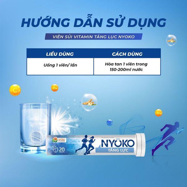 Viên sủi vitamin Tăng lực NYOKO hỗ trợ tăng cường sức khỏe, nâng cao đề kháng, hộp 1 lọ 20 viên ...