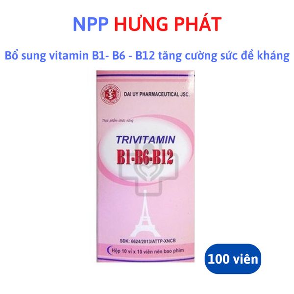 Trivitamin 3B hộp 100 viên nén Đại Uy - Bổ sung vitamin B1- B6 - B12 tăng cường sức đề kháng ...