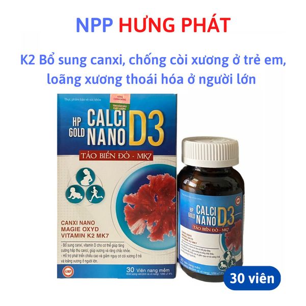 Calci Nano D3 Tảo Biển Đỏ K2 Bổ sung canxi, chống còi xương ở trẻ em, loãng xương thoái hóa ở ...