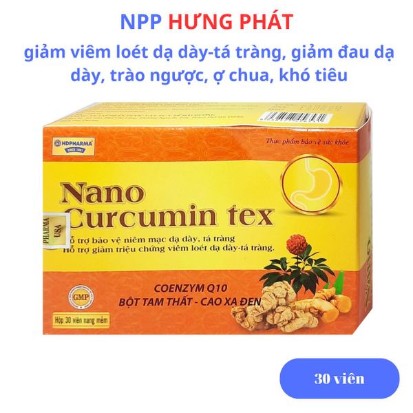 Viên uống Nano Curcumin Tex hỗ trợ cải thiện triệu chứng viêm loét dạ dày-tá tràng, giảm đau dạ ...