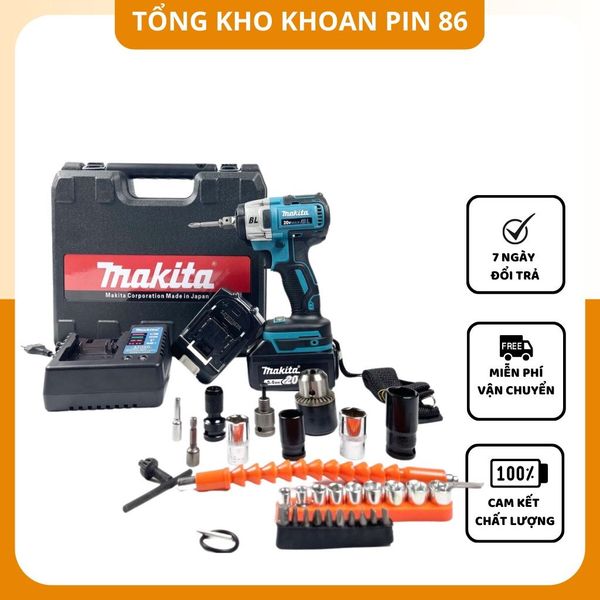 Máy siết bulong Makita, máy bắn bulong động cơ không chổi than sử dụng chân pin phổ thông giá sỉ ...
