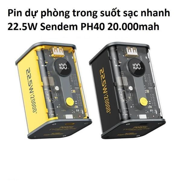 Sạc dự phòng Sendem PH40 20000Mah trong suốt sạc nhanh 22.5W giá sỉ ...