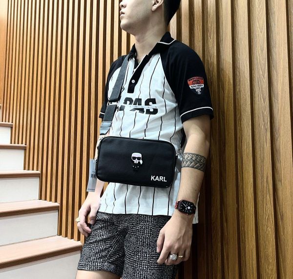 Túi đeo chéo nam nữ KARL logo su cao cấp màu đen chất liệu chống thấm ...