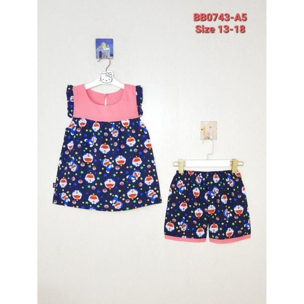 BB0743-A5 - Bộ bé gái lanh tay hến , in Đôremon , màu than , size to 13t-18t giá sỉ, giá bán ...