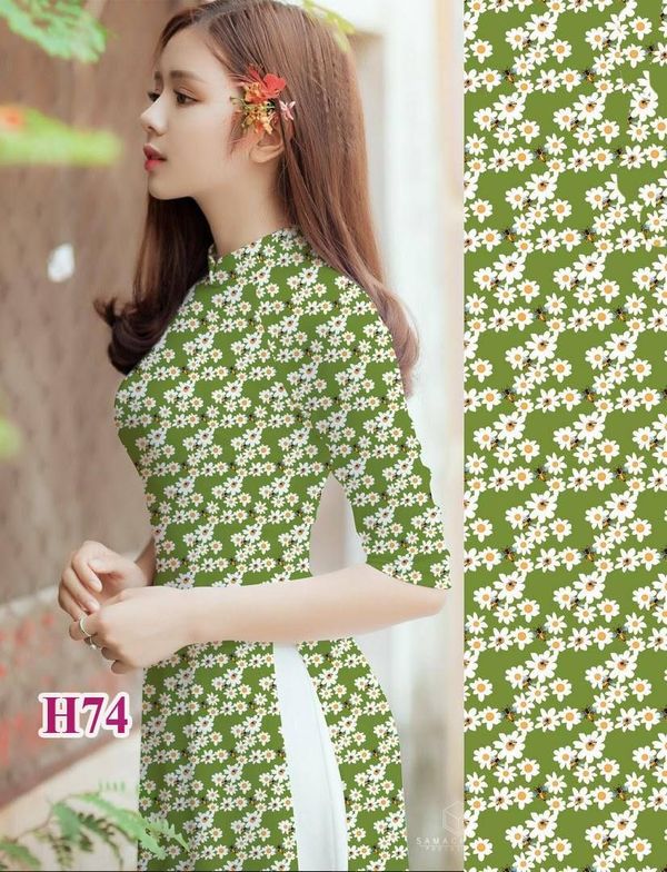áo dài lụa nhật in 3D sắc nét mã H74 giá sỉ, giá bán buôn - Thị Trường Sỉ