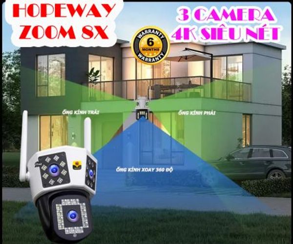 CAMERA IP WIFI HOPEWAY PTZ 3 MẮT 4K , XEM 3 KHUNG HÌNH , ZOOM 8X , SIÊU ...