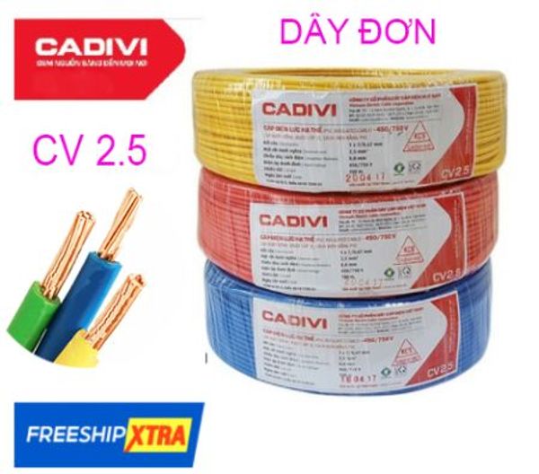 DÂY ĐIỆN ĐƠN CADIVI cáp CV 2.5 (7/0.6)- 1KV - CUỘN 100M.. giá sỉ, giá bán buôn - Thị Trường Sỉ