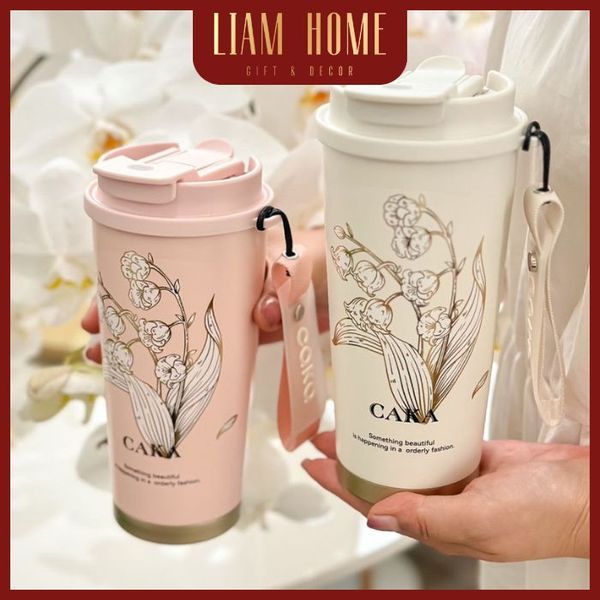 Cốc cà phê cách nhiệt CAKA, bình nước giữ nhiệt lót gốm, chất liệu inox ...