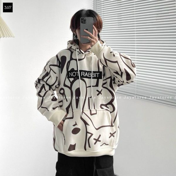 Áo hoodie NOT RABBIT hình in 3D toàn thân không lem, nón rộng 2 lớp tay ...