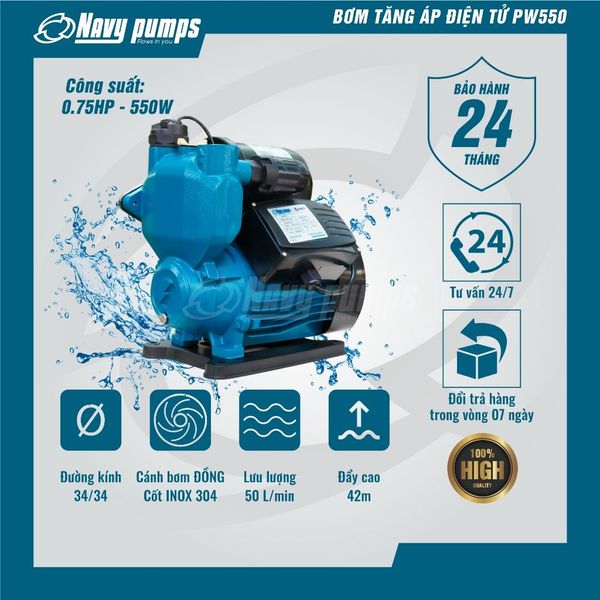 Máy bơm tăng áp điện tử PW550 công suất 550w đẩy cao 42m | Máy bơm nước ...