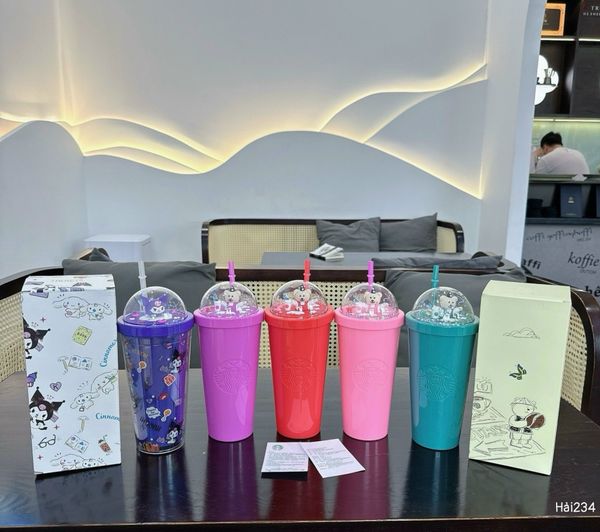 Ly Nhựa Có Nắp, Cốc Nhựa Có Nắp 710ml 2 Lớp In 3D Hình Kuromi + minier Kèm Ống Hút Kute giá sỉ ...