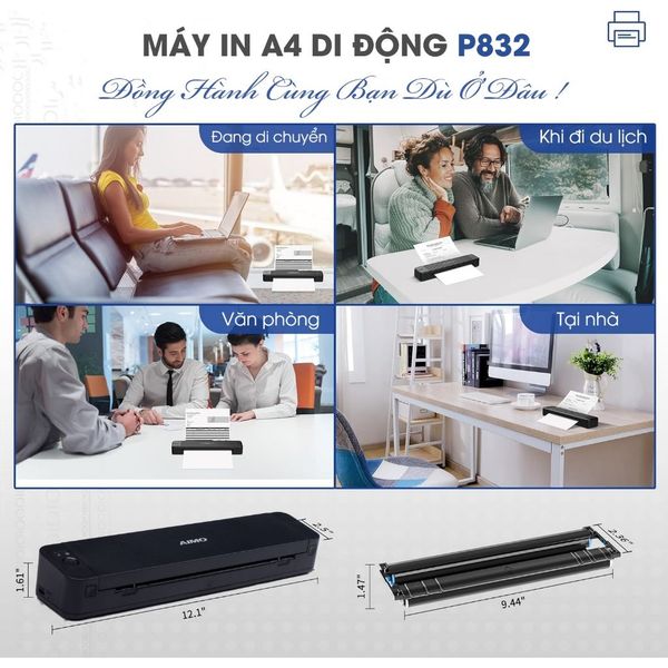 Máy In Di Động Tài Liệu P832 - In giấy A4 thường - Kết nối Bluetooth in ...