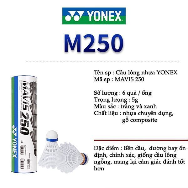 Cầu nhựa YONEX MAVIS 250 chính hãng, đủ 2 màu, vàng chanh và trắng giá sỉ, giá bán buôn - Thị ...