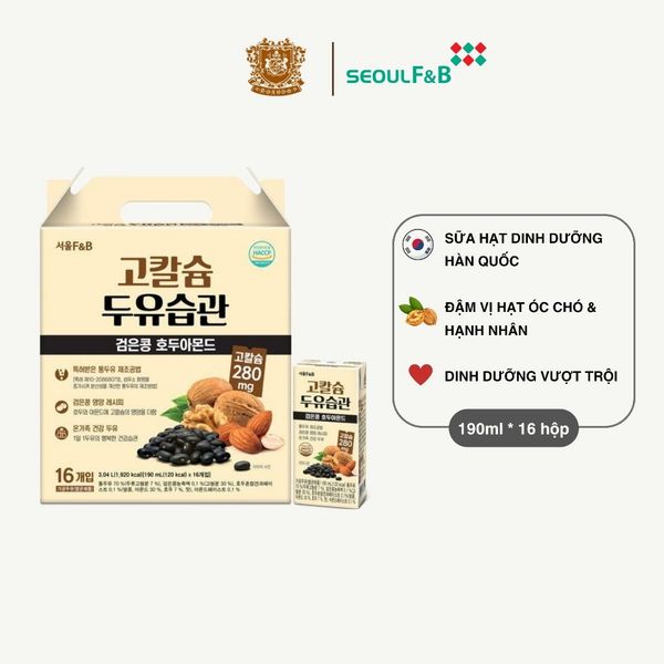 Thùng Sữa hạt óc chó, hạnh nhân, đậu đen, macca Seoul F&B Hàn Quốc 190ml X 16 hộp giá sỉ, giá ...